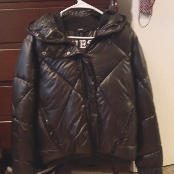 Guess | Jackets & Coats | Guess Shiny Black Puffer Jacket | Poshmark
